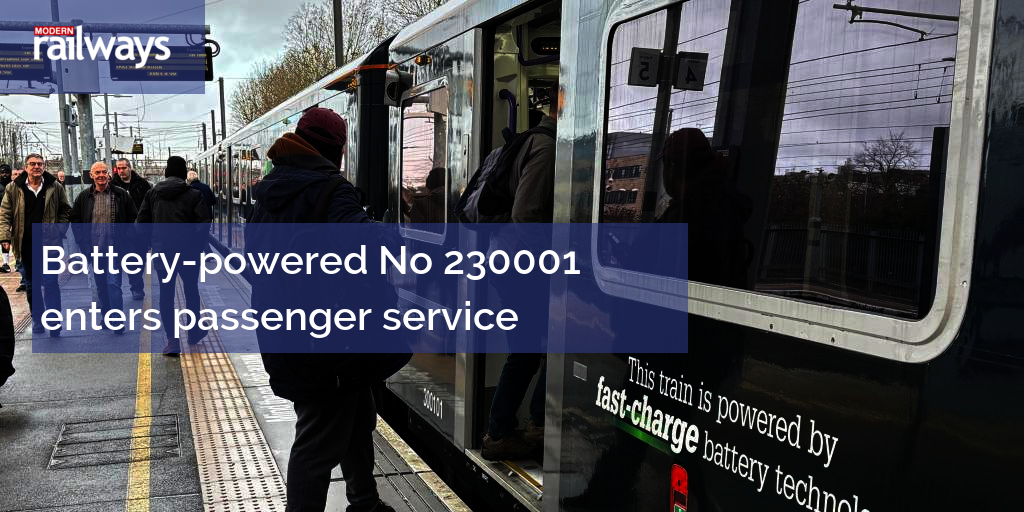 Battery-powered No 230001 enters passenger service