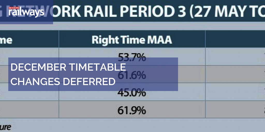 DECEMBER TIMETABLE CHANGES DEFERRED